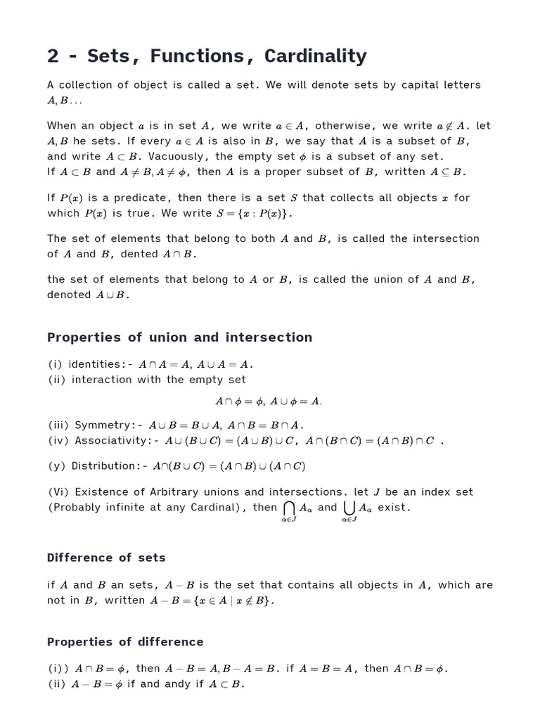 2 Sets Functions Cardinality Pdf Set Mathematics Teaching Methods And Materials