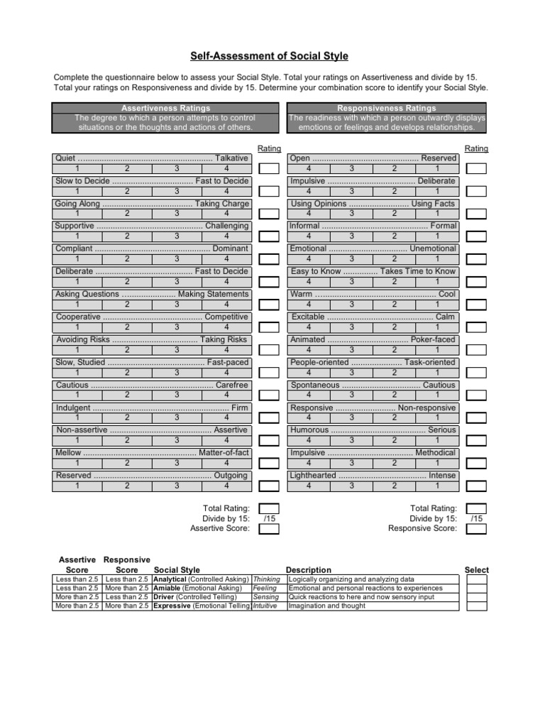 Self-Assessment of Social Styles | PDF