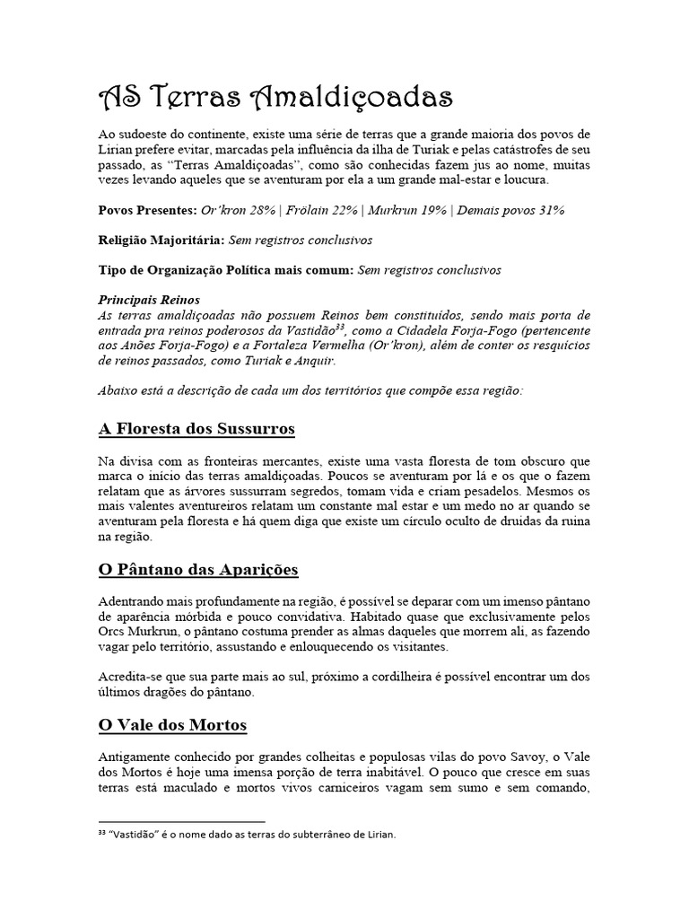 Regiões de Lirian - Terras Amaldiçoadas e Vastidão | PDF