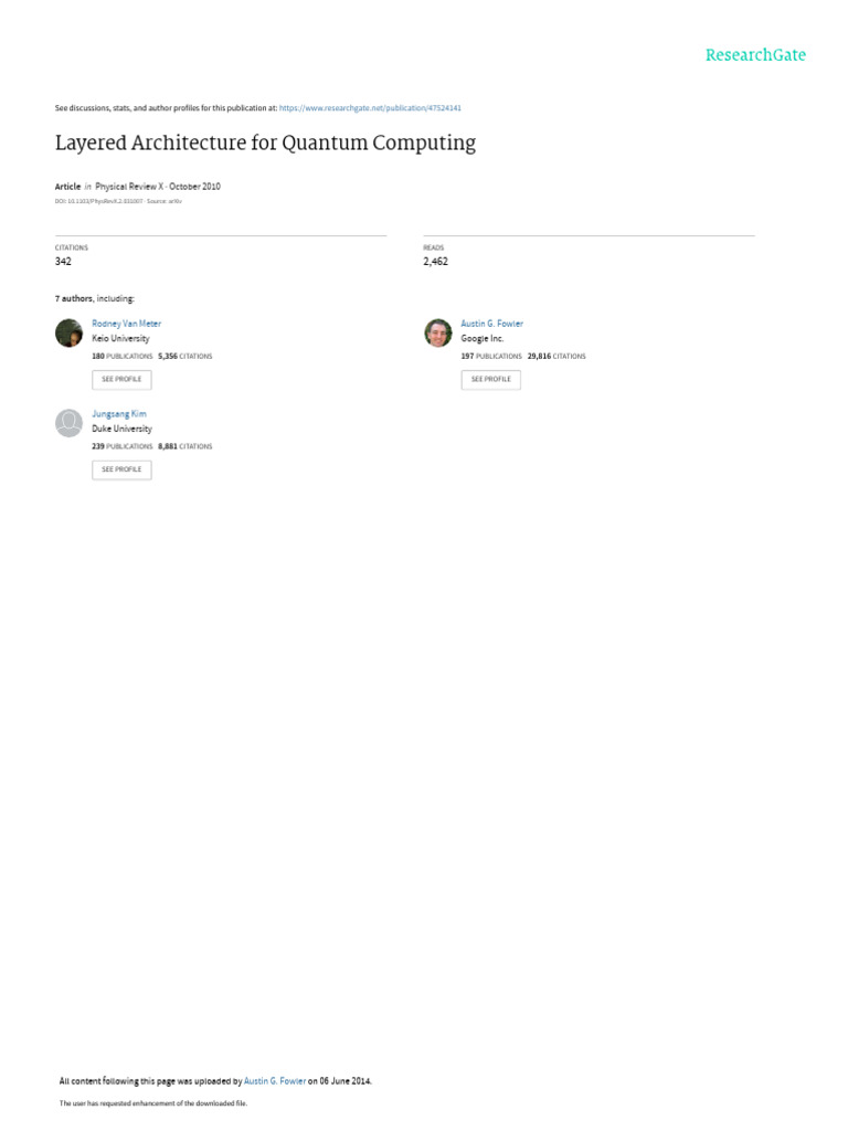 Layered Architecture For Quantum Computing: Physical Review X October ...