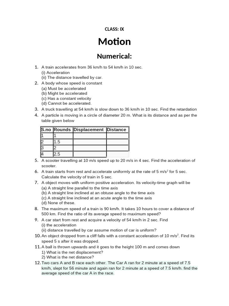 Motion Numerical | PDF
