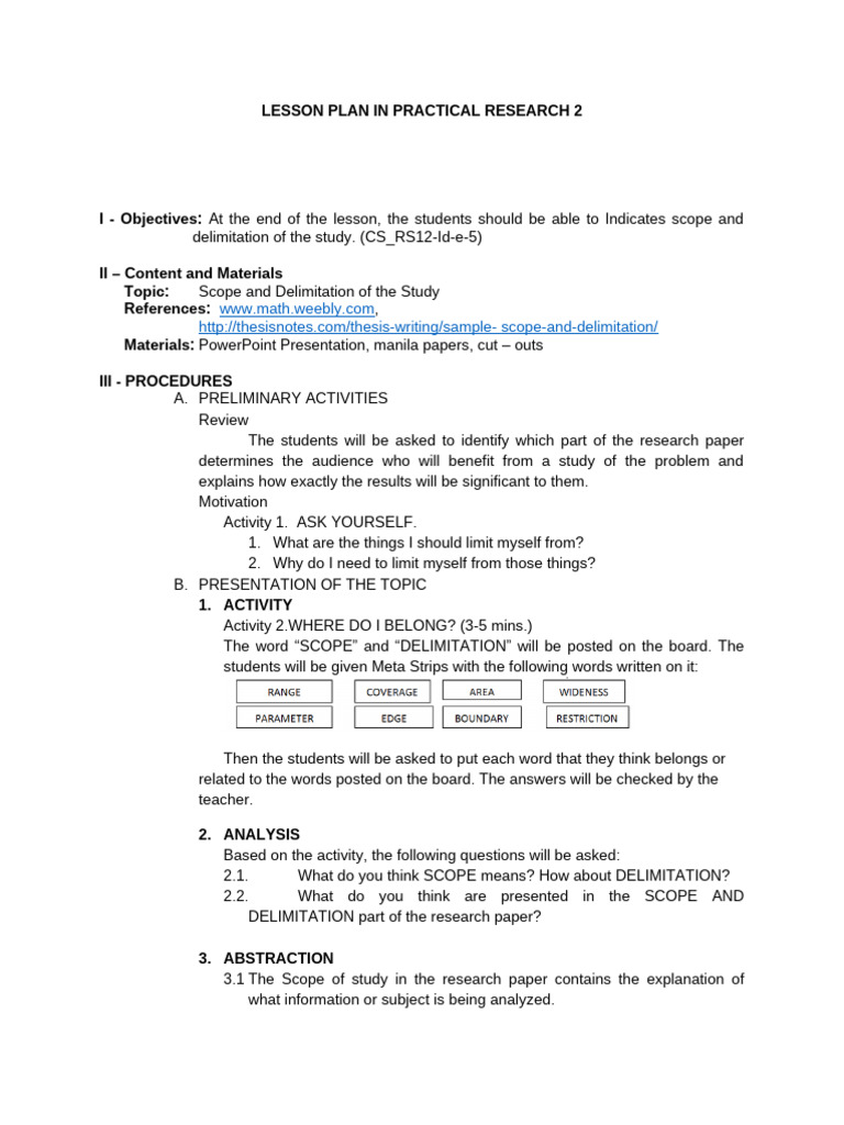 Scope and Delimitation | PDF