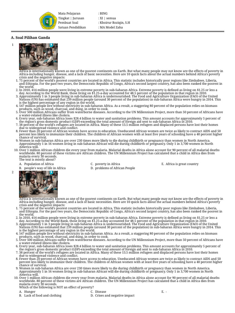 English Exercise For XI High School | PDF