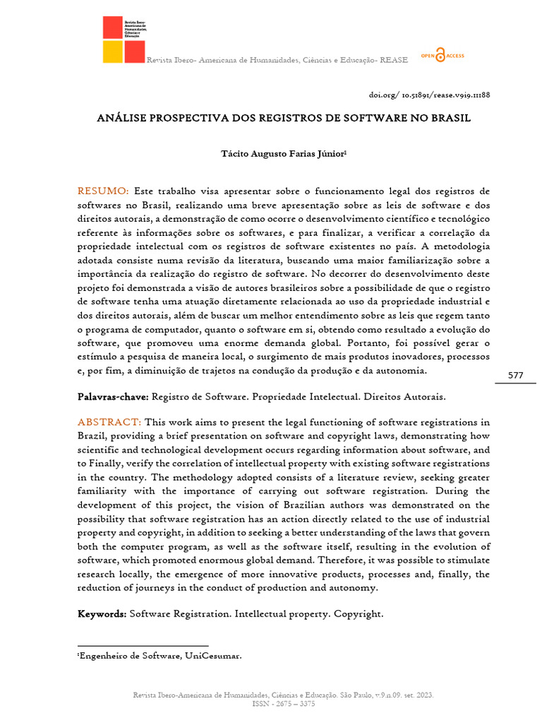 Análise Prospectiva Dos Registros de Software No Brasil | PDF