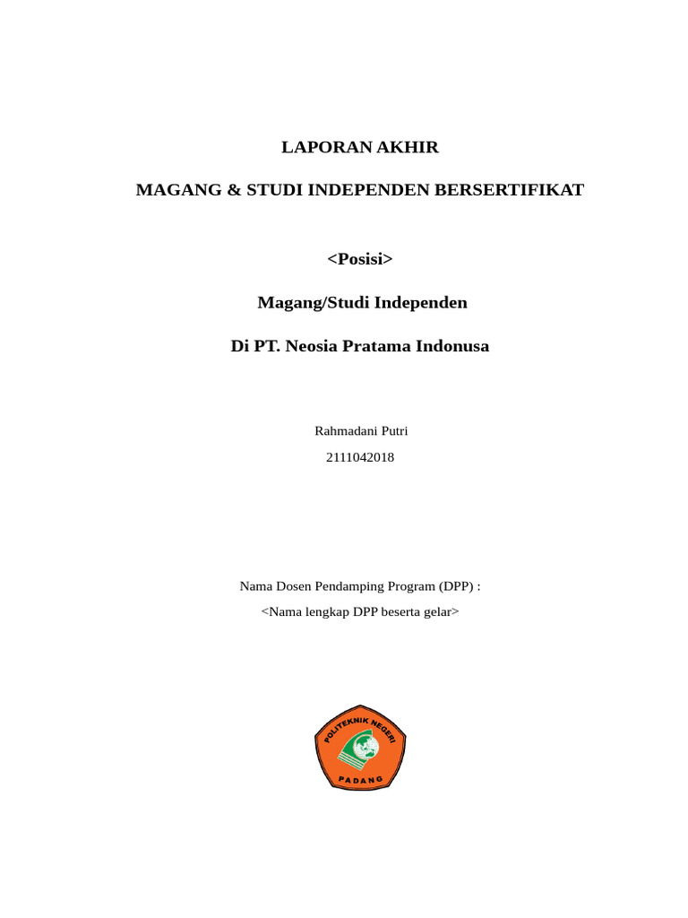 Laporan Akhir Magang Studi Independen Bersertifikat Rahmadani Putri | PDF Laporan Akhir Magang Studi Independen Bersertifikat Rahmadani Putri | PDF