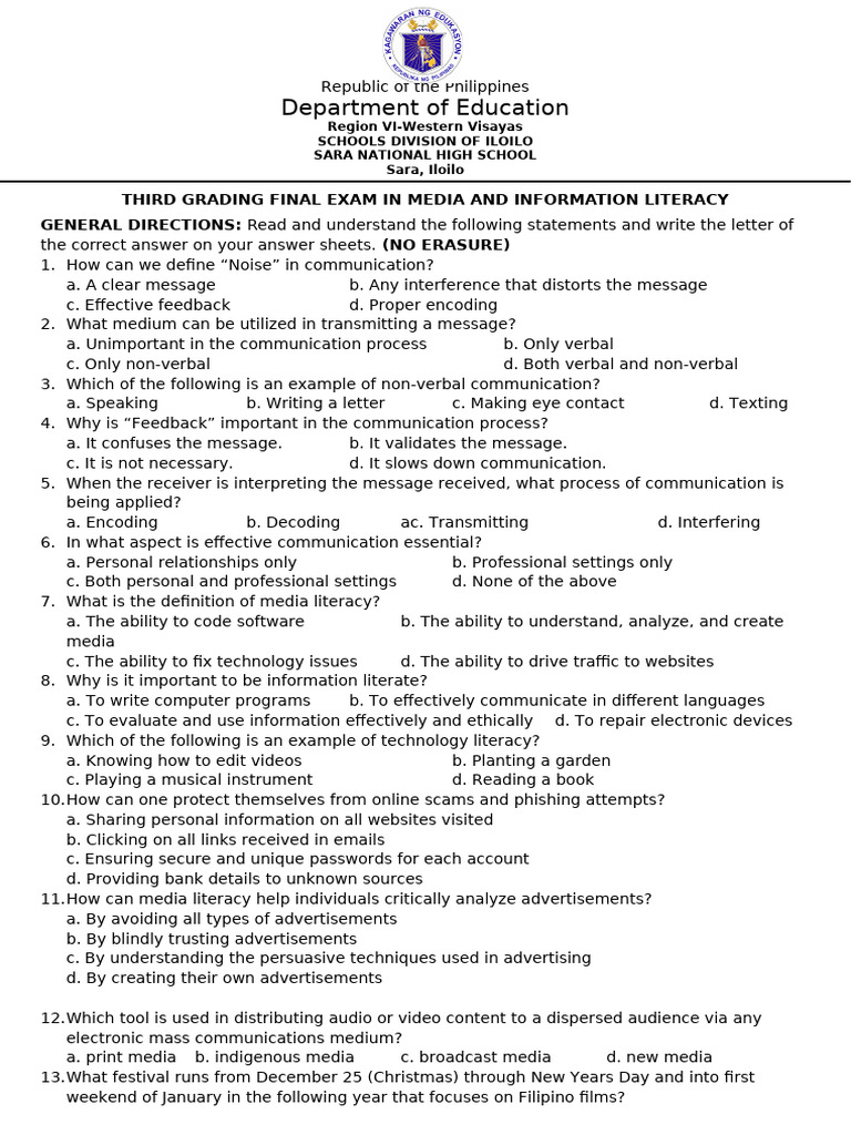 Mil Third Grading Exam 2023 | PDF