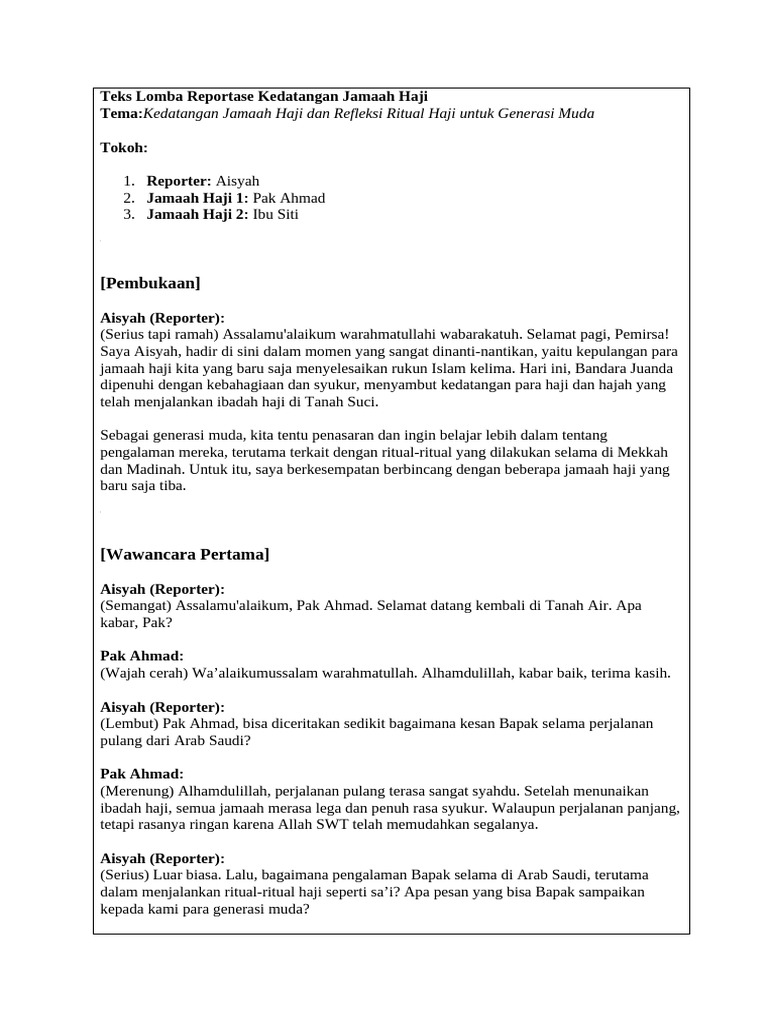Teks Lomba Reportase Kedatangan Jamaah Haji | PDF