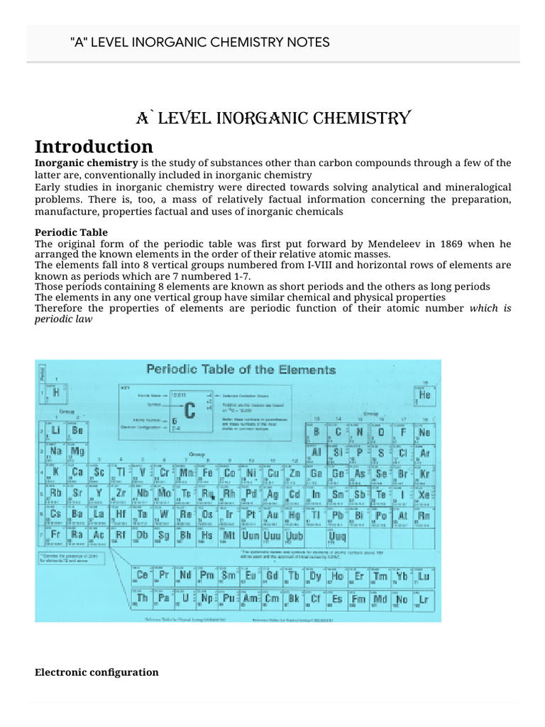 "A" Level Inorganic Chemistry Notes | PDF