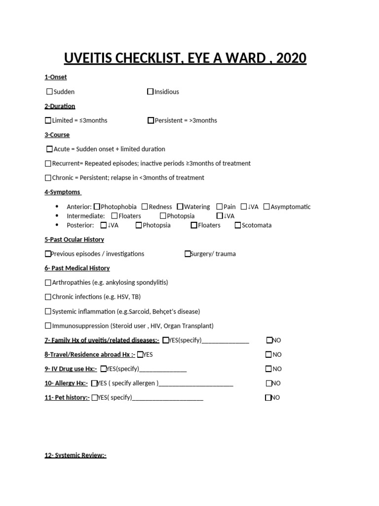 Updated UVEITIS CHECKLIST, 2020 | PDF