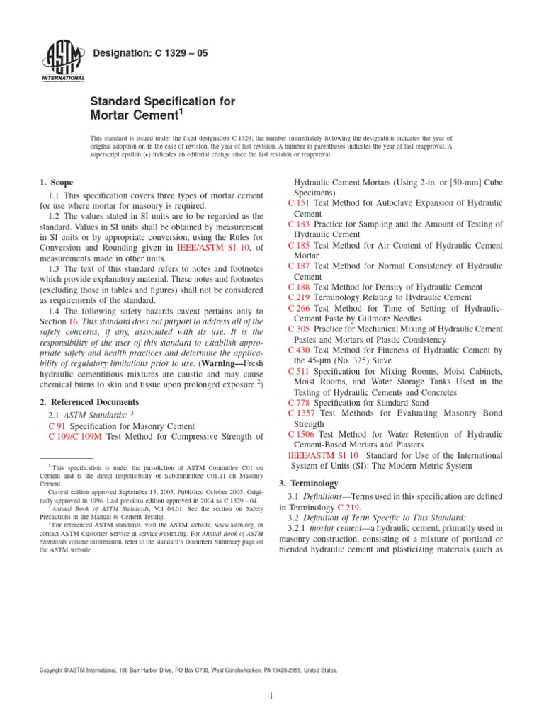 Mortar Cement: Standard Specification For | PDF
