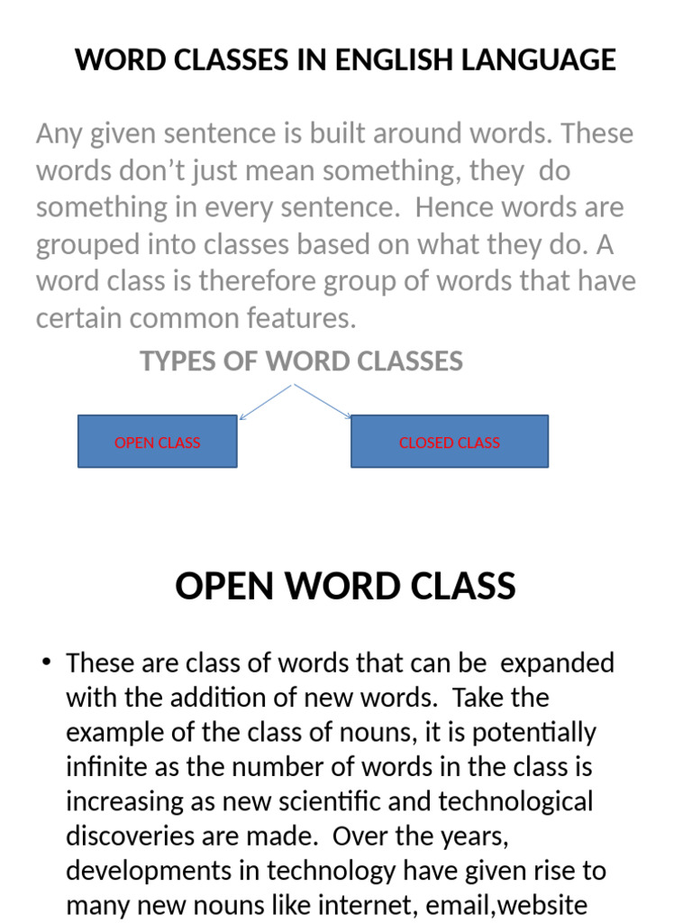 WORD CLASSES and SENTENCE STRUCTURE SLIDE | PDF | Part Of Speech ...