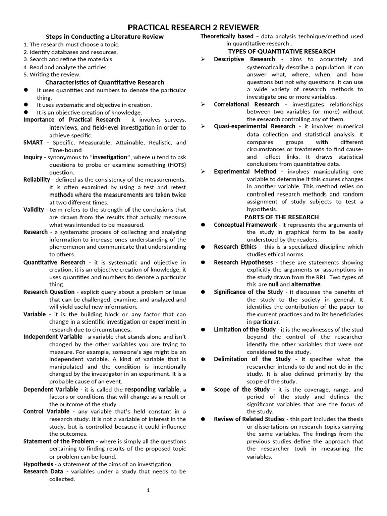Practical Research 2 Reviewer | PDF | Methodology | Quantitative Research