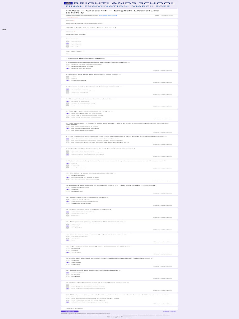 14_03 – Class VII – English Literature (Shift I) | PDF