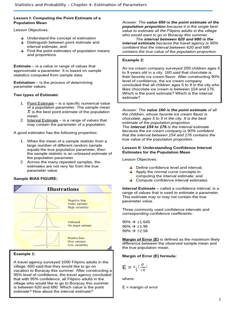 Handouts Chapter 4 Estimation of Parameters | PDF