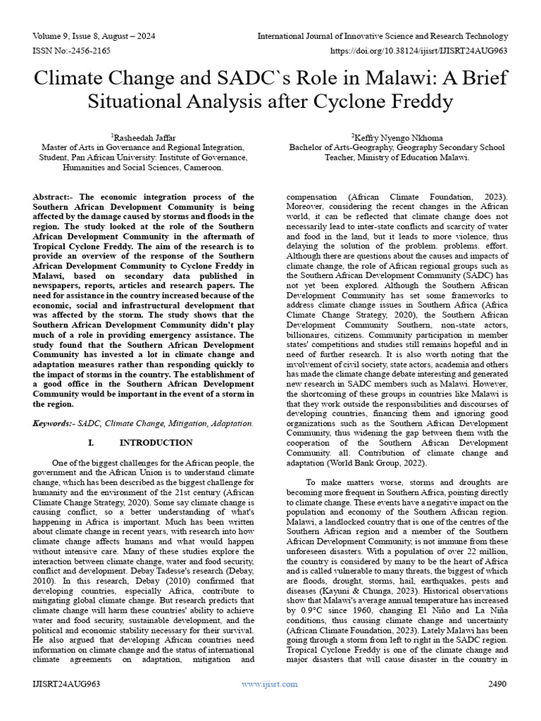 SADC's Role in Malawi Post-Cyclone Freddy | PDF | Disaster Risk ...