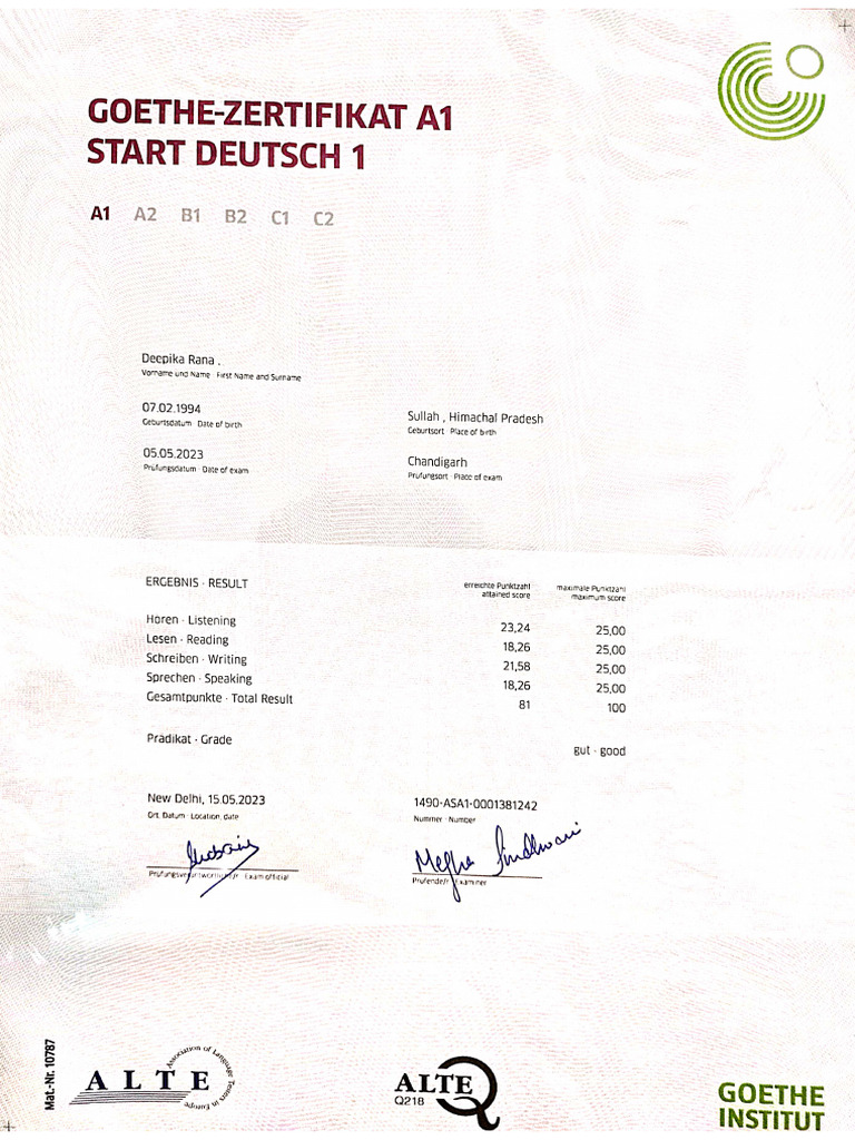 A1 Certificate | PDF