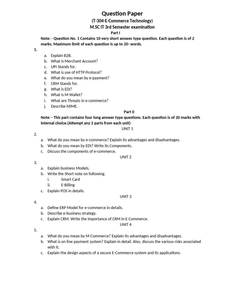 M.SC IT 3 Sem E. Commerce Question Paper 2019 | PDF | Business ...