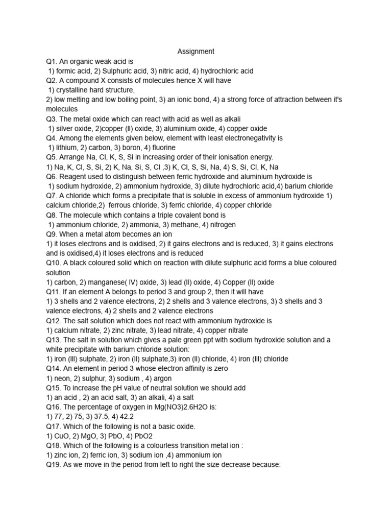 Chemistry MCQ Icse 10th | PDF
