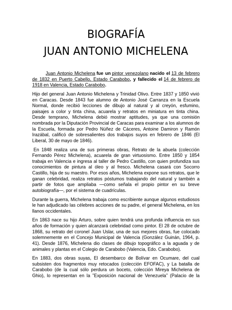 Biografía de Juan Antonio Michelena | PDF | Venezuela | Las artes