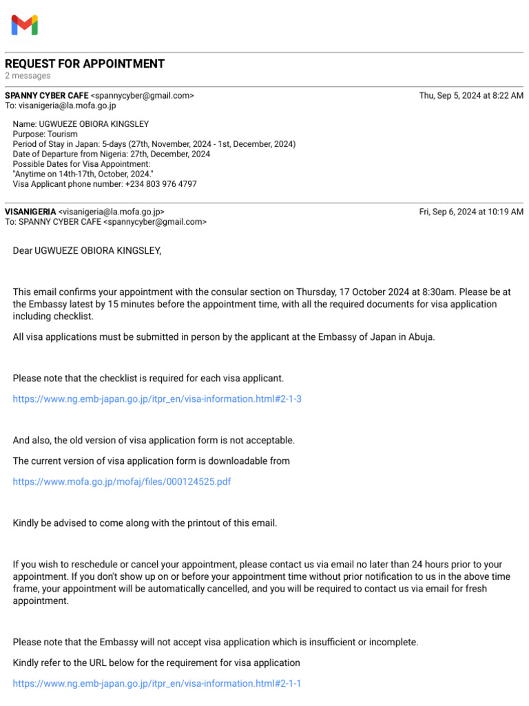Gmail - Request for Appointment | PDF