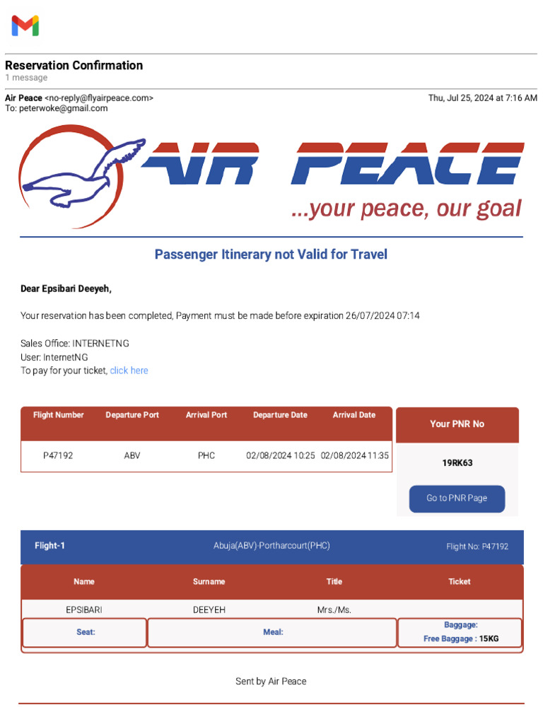 Return Gmail - Reservation Confirmation | PDF