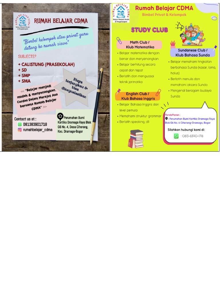 Brosur Rumah Belajar CDMA + Study Club - A5 | PDF