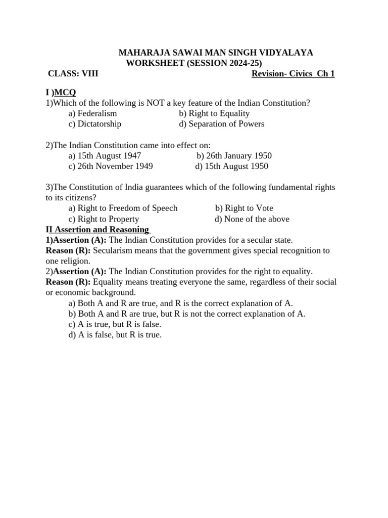 Revision Class 8 Ciivics CH 1 | PDF
