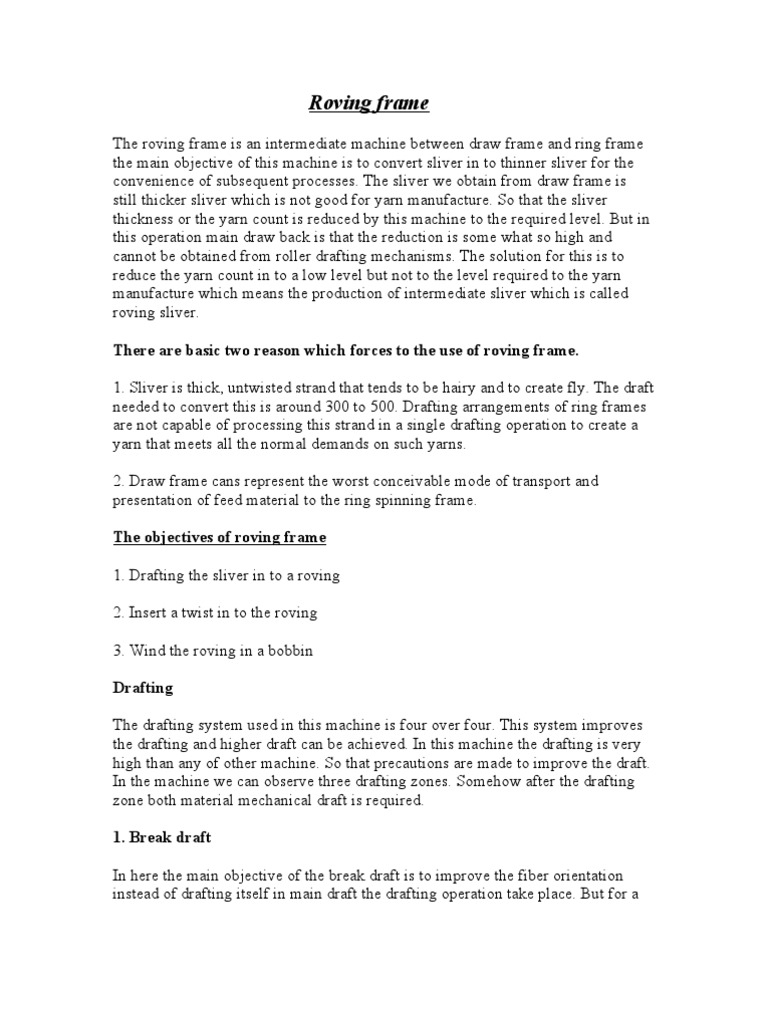 Roving Frame | PDF | Spinning (Textiles) | Yarn
