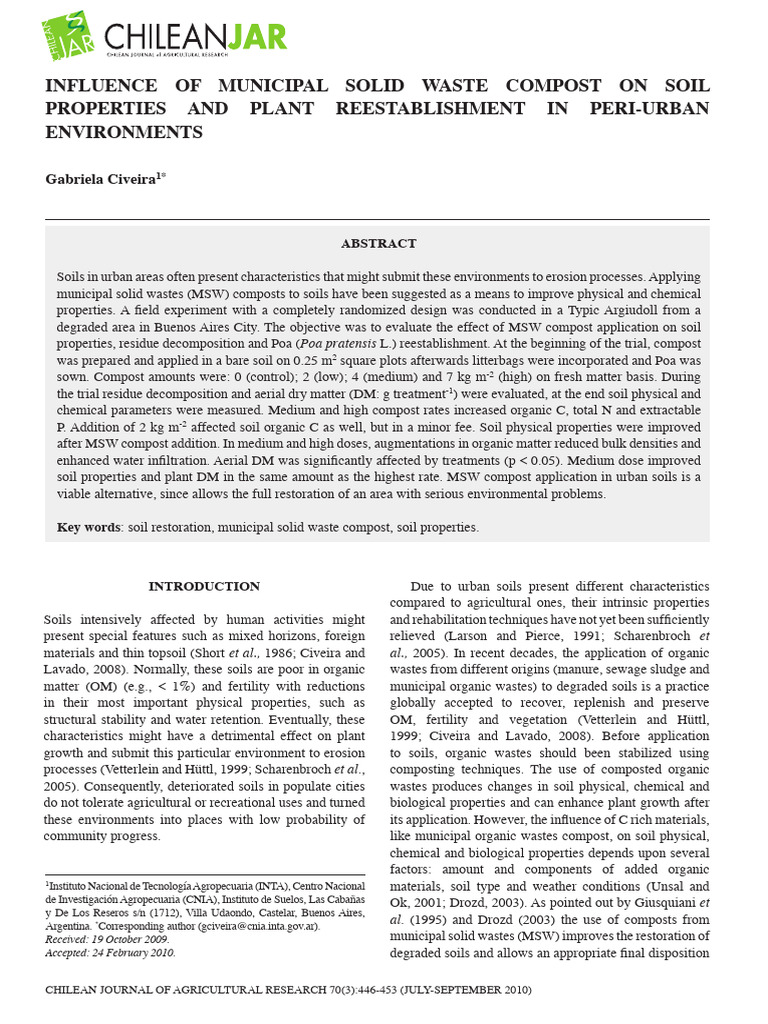 Influence of Municipal Solid Waste Compost On Soil | PDF