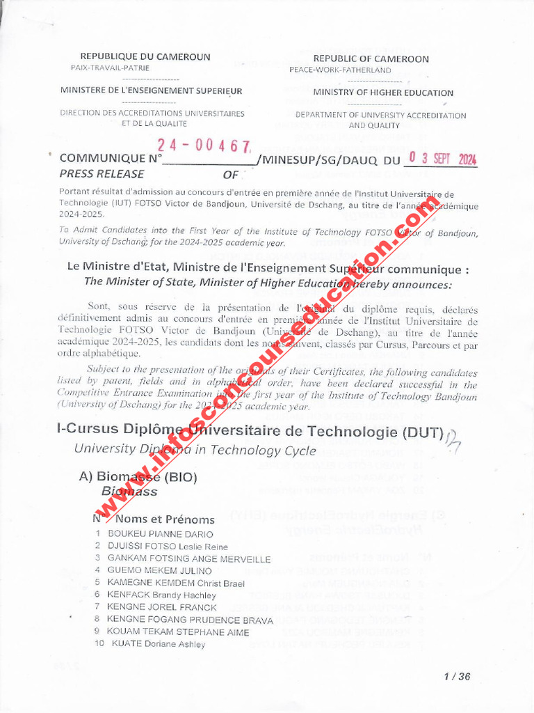 Resultats Iut Bandjoun 2024 | PDF