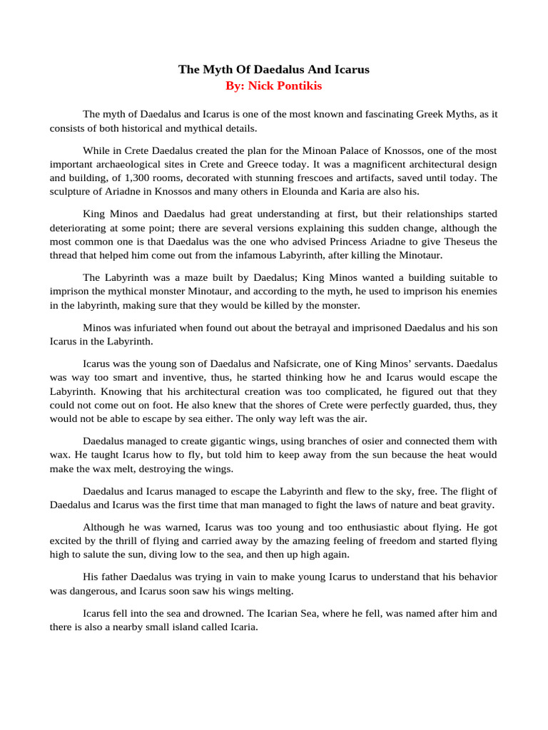 The Myth of Daedalus and Icarus | PDF