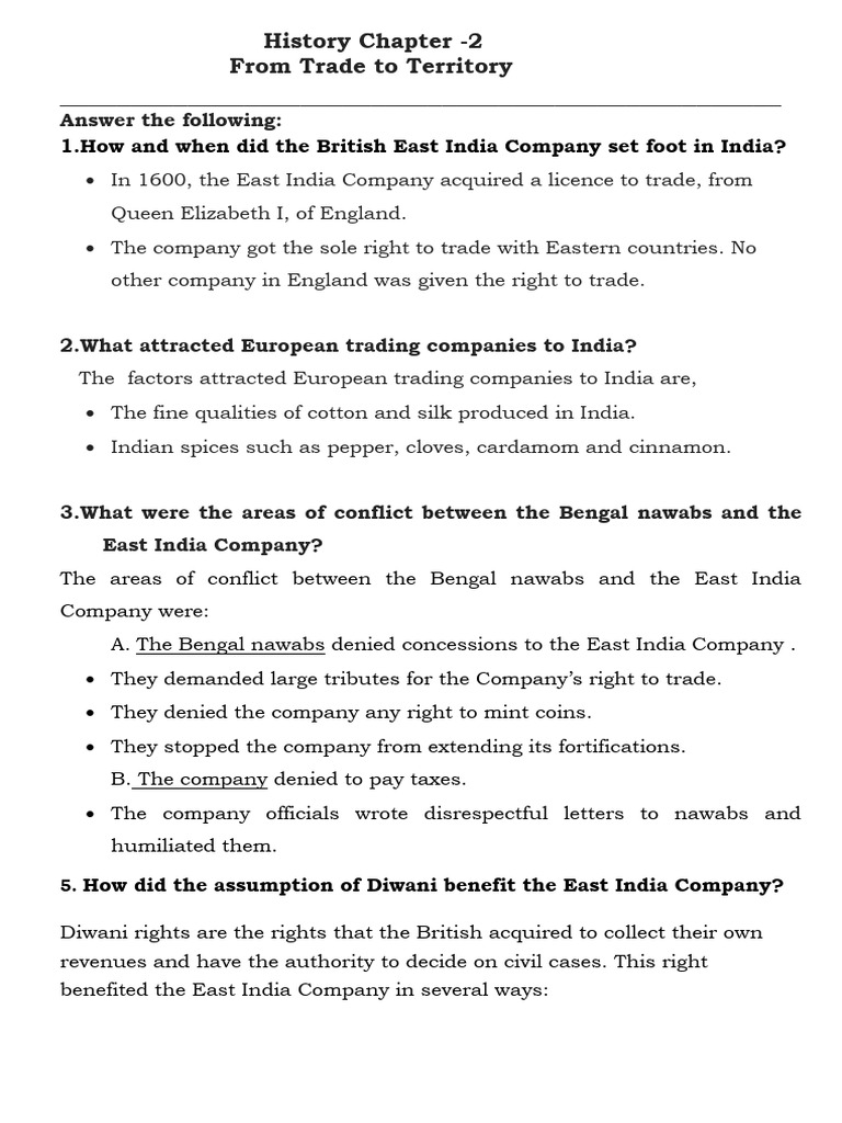 History Chapter 2 From Trade To Territory | PDF