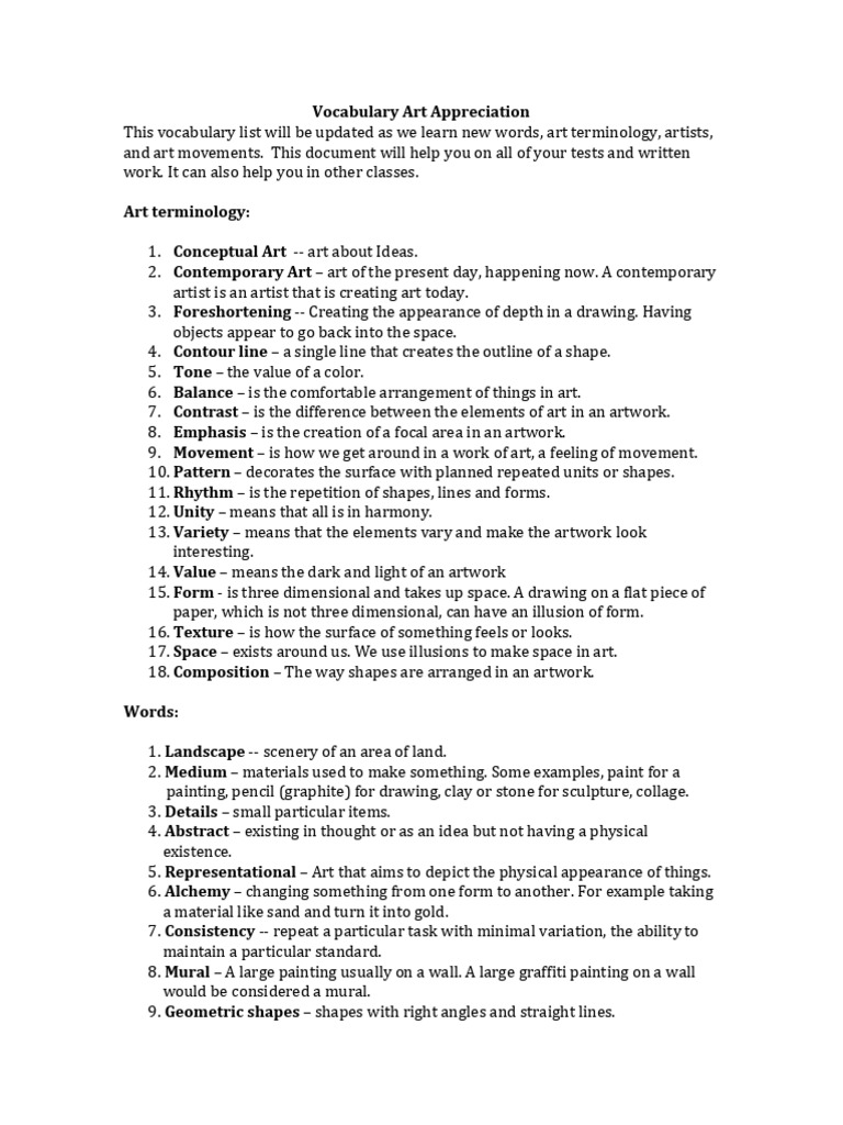 Vocabulary Art Appreciation | PDF