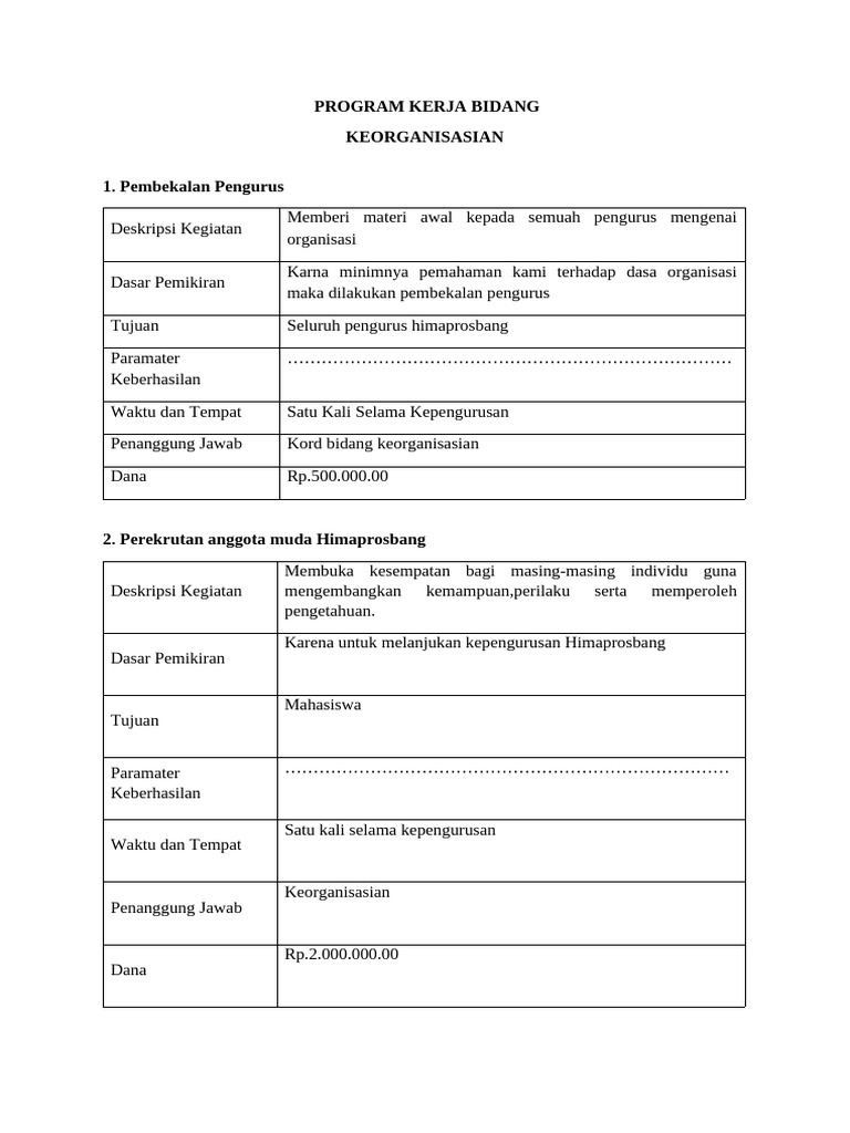 Program Kerja Bidang-3 | PDF | Seni