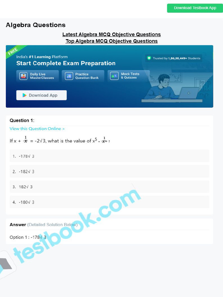 MCQ On Algebra | PDF
