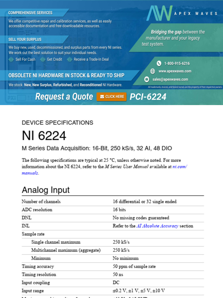 NI 6224 Device Specifications | PDF