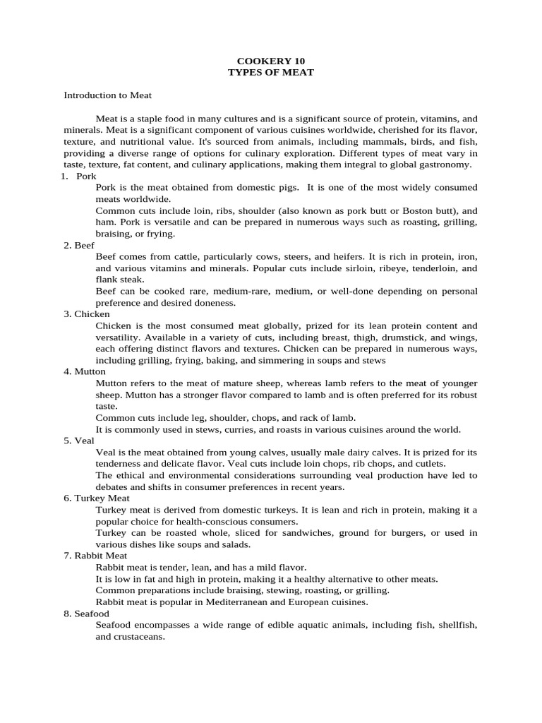 Cookery 10-Types of Meat | PDF