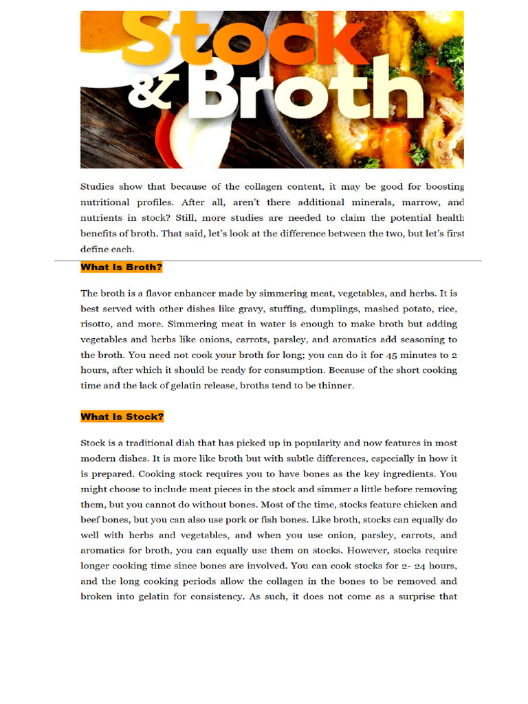 Broth vs. Stock | PDF