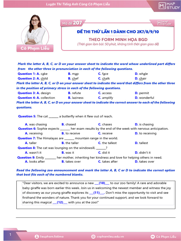 Đề Thi Thử Lần 1 Theo Form Minh Họa - Dành Cho Hs 2k7 8 9 | PDF