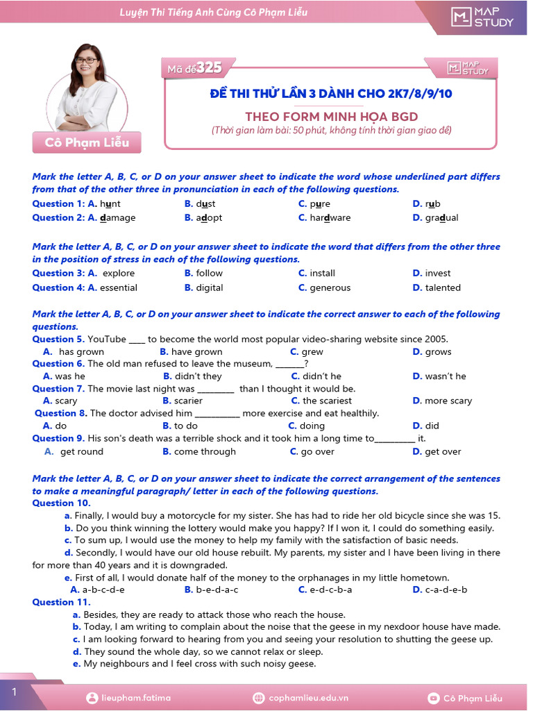 Đề Thi Thử Lần 3 Theo Form Minh Họa - Dành Cho Hs 2k7 8 9 | PDF