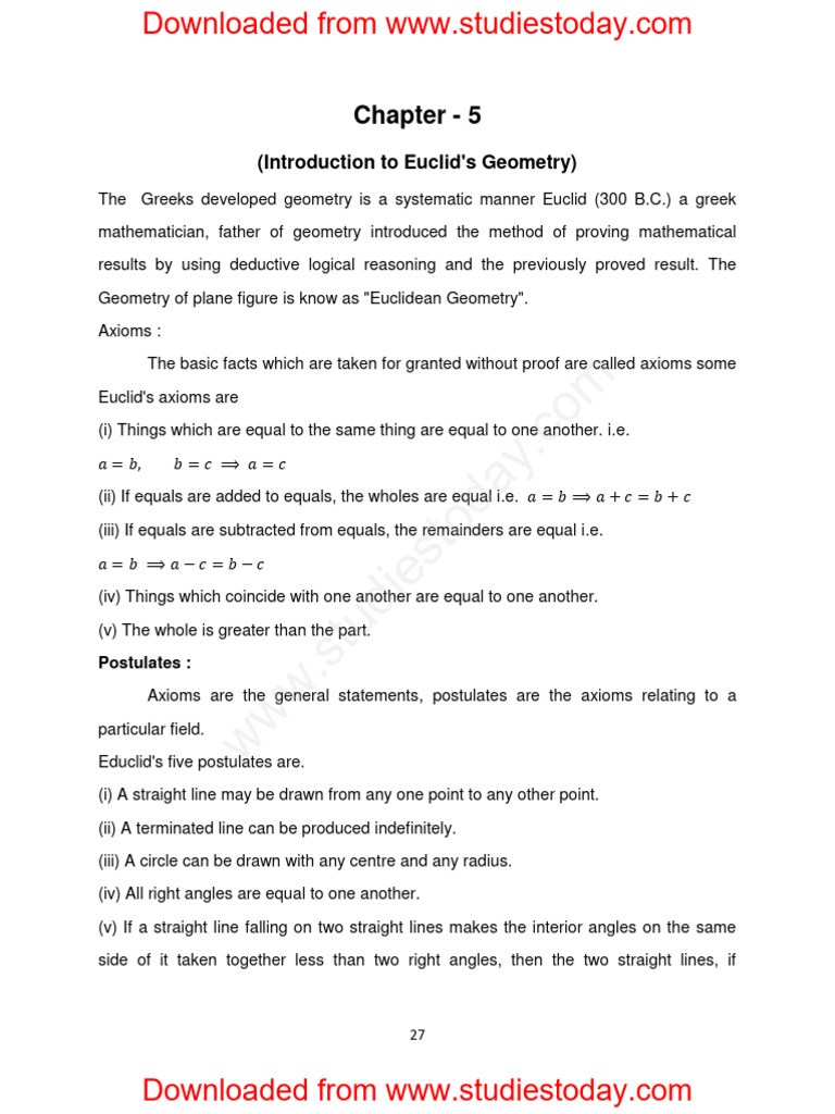 CBSE Class 9 Mathematics Introduction To Euclids Geometry Worksheet Set ...