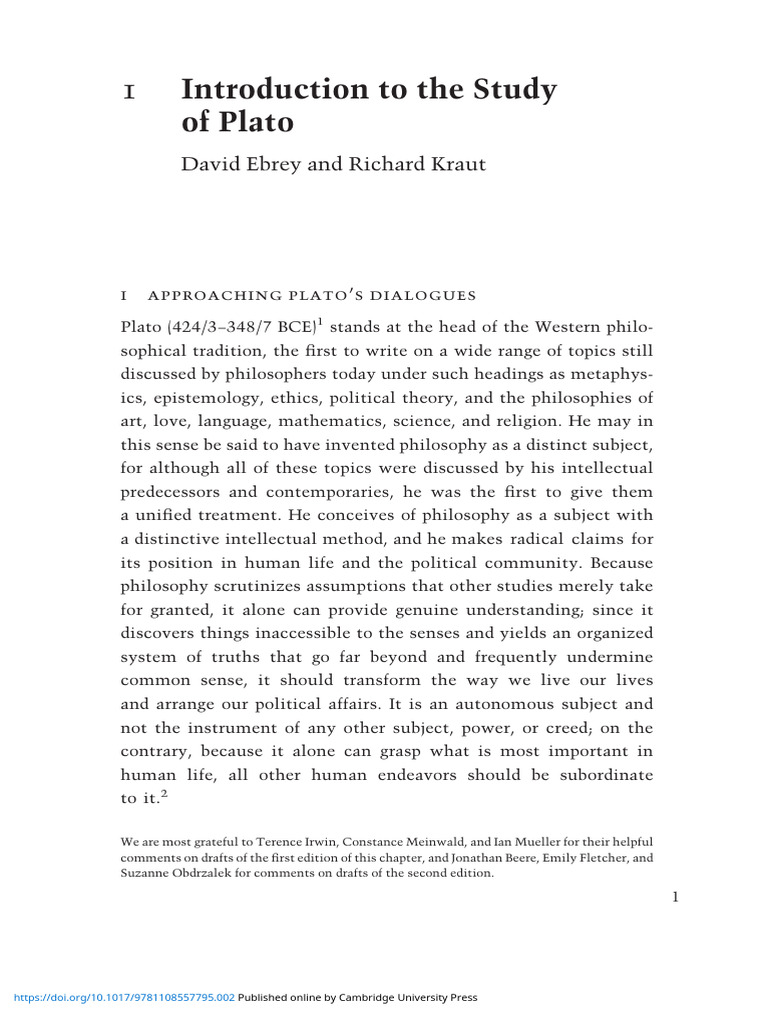 Introduction To The Study of Plato: David Ebrey and Richard Kraut | PDF