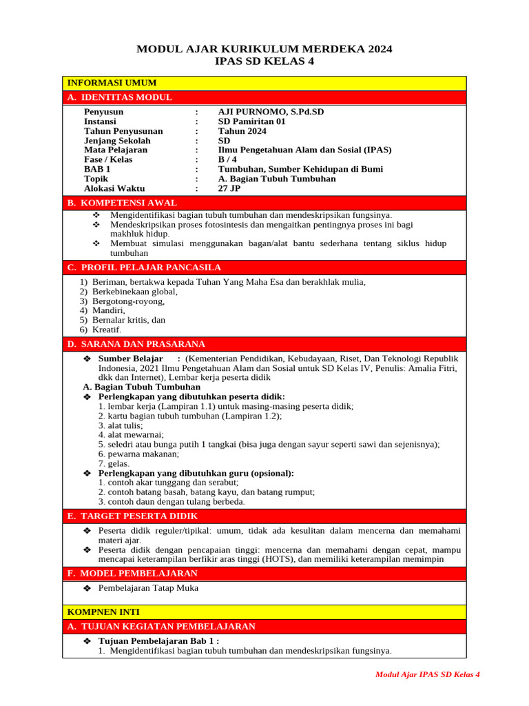 Modul Ajar IPAS BAB 1 KELAS 4 | PDF