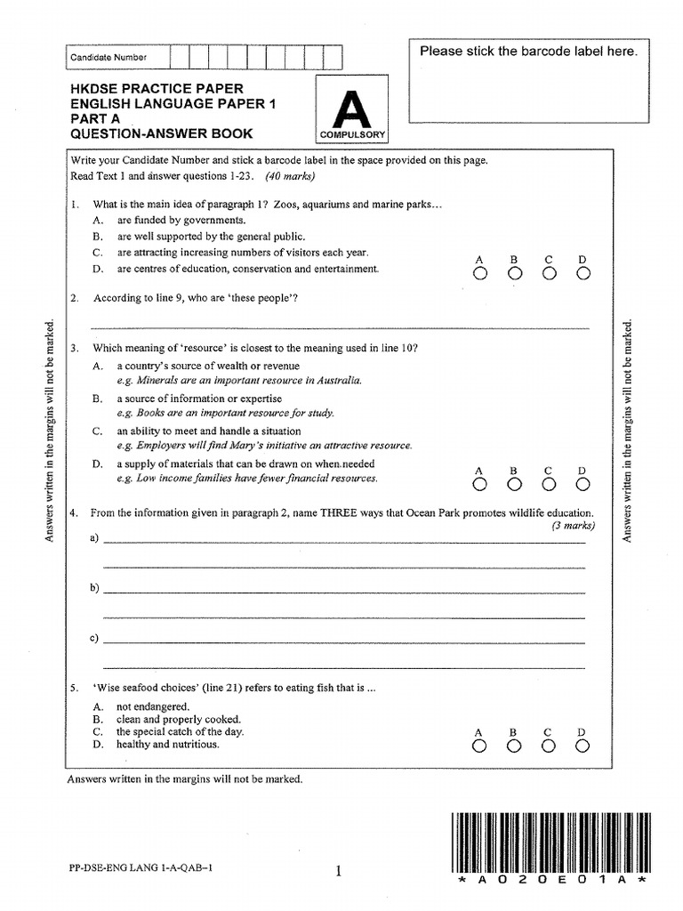 Paper 1 Part A Question Answer Book PDF | PDF