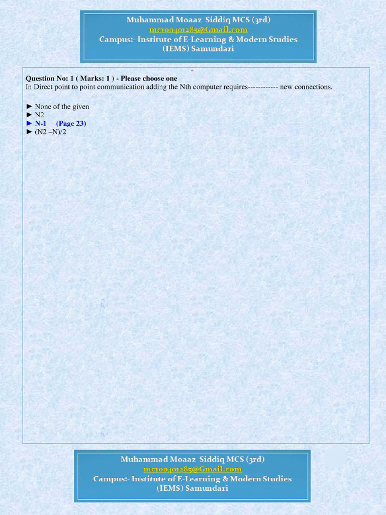 Virtual University CS610 Computer Network Final Term 2008 Objective Solved Past Papers by Moaaz ...