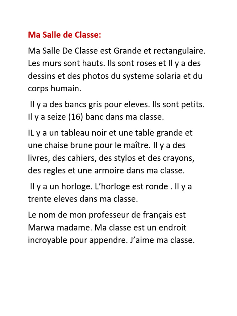 Ma Salle de Classe (Group Activity) | PDF