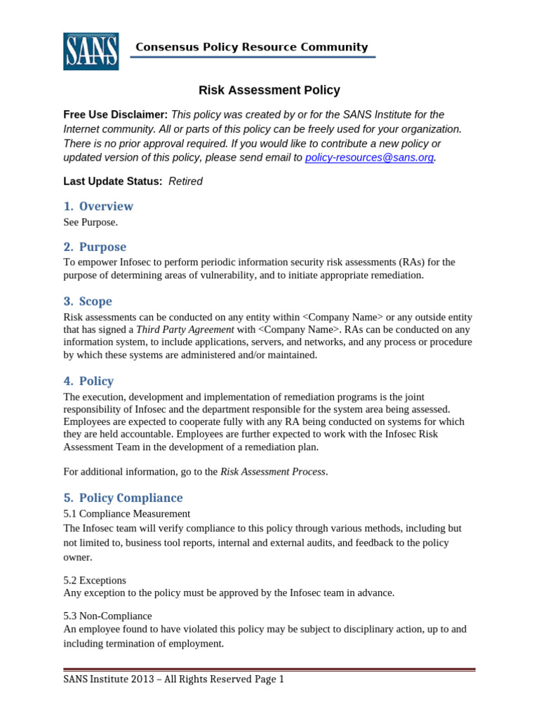 Risk Assessment Policy | PDF