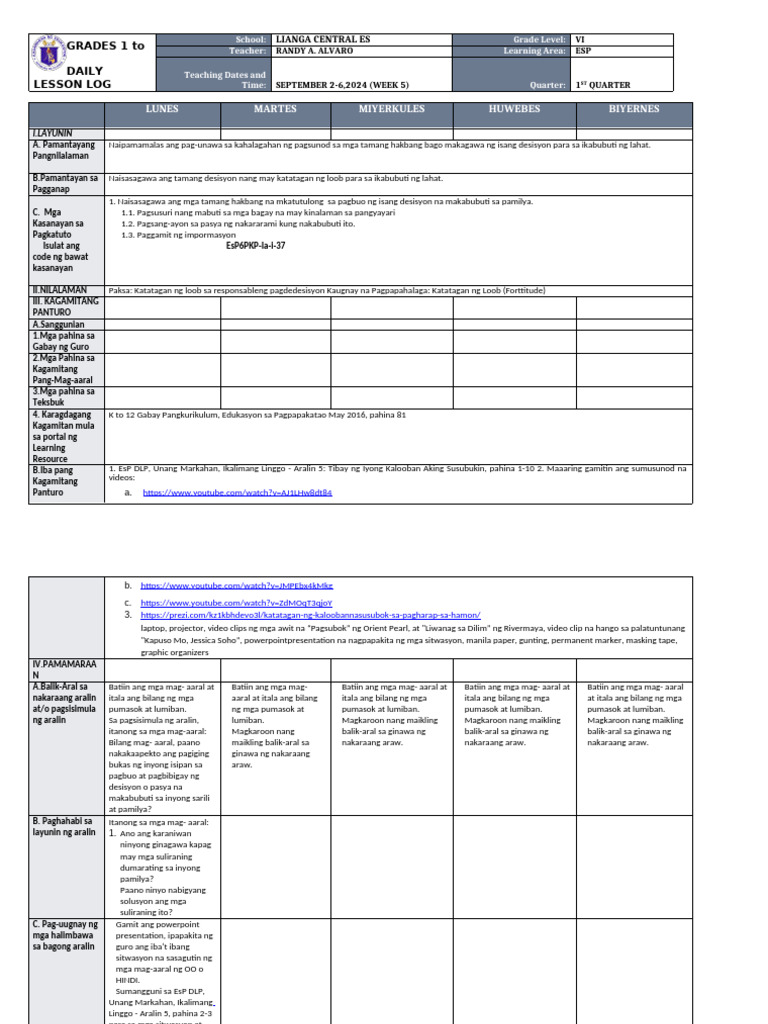 DLL - Esp 6 - Q1 - W5 | PDF