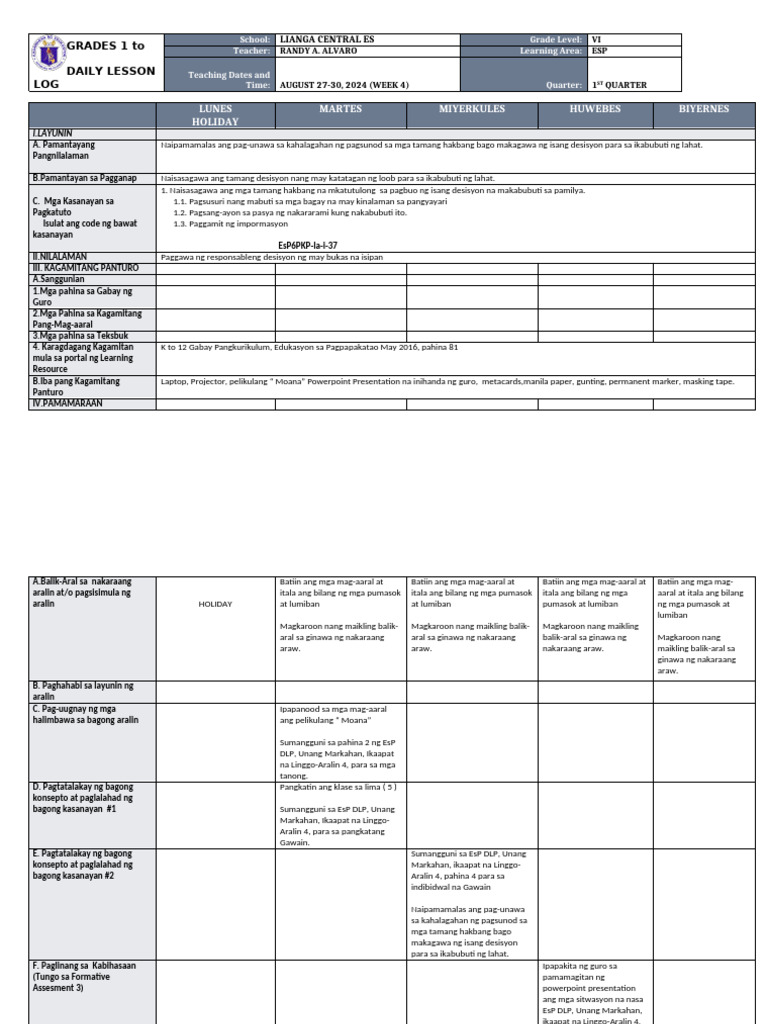 DLL - Esp 6 - Q1 - W4 | PDF