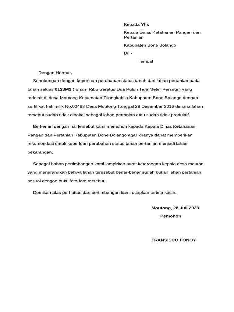 Contoh Pemohon Pertek | PDF